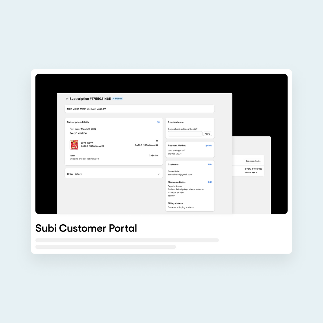 Customer Portal – Subi Subscriptions Demo Store